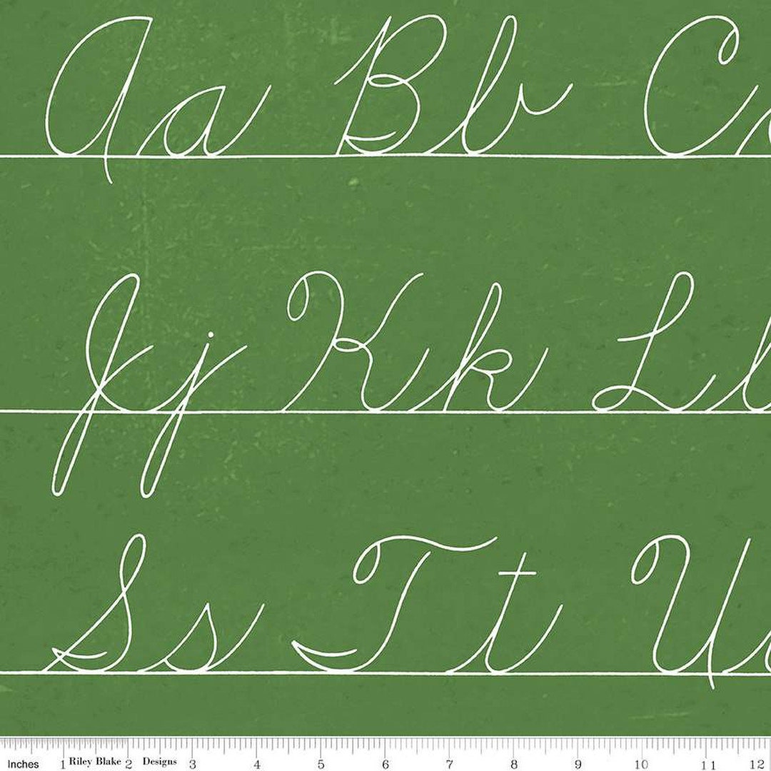 SALE Old School Penmanship C14964 Green - Riley Blake Designs - Cursive ...