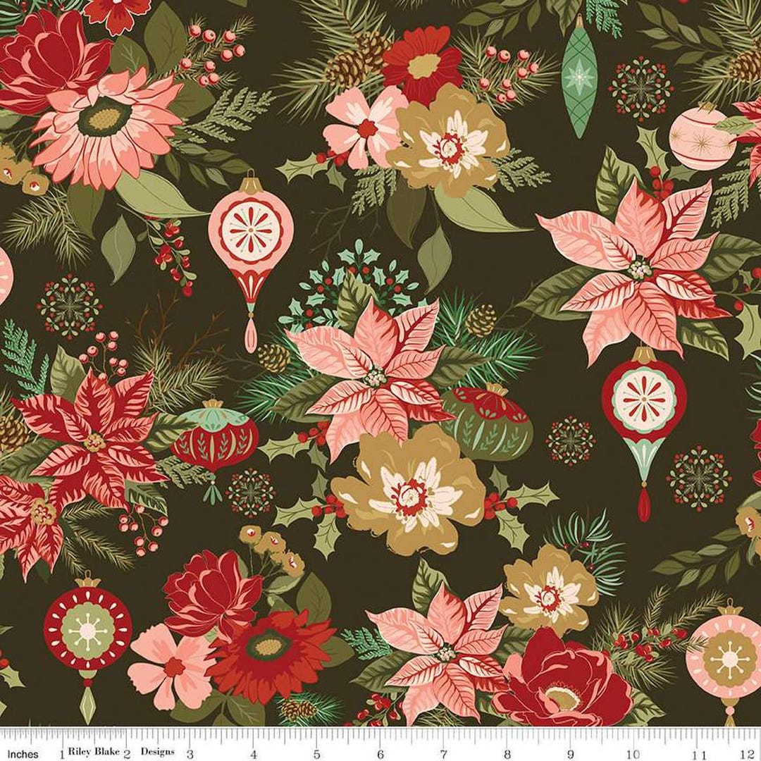 SALE Glisten Main C16220 Mocha - Riley Blake Designs - Winter Floral ...