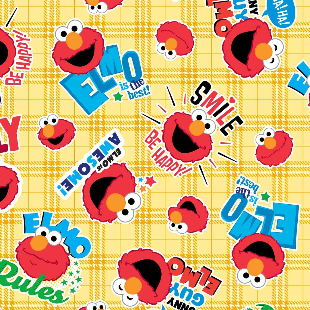 Fat Quarter End of Bolt Piece Sesame Street Happy Elmo 27914 Yellow by ...