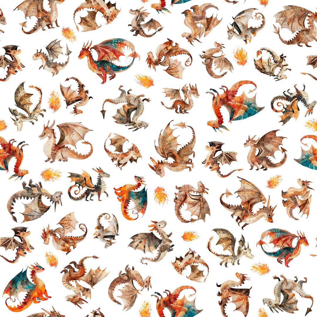 Dragon Dreams Dragons 30956 White Z - by QT Fabrics - Young Fantasy ...