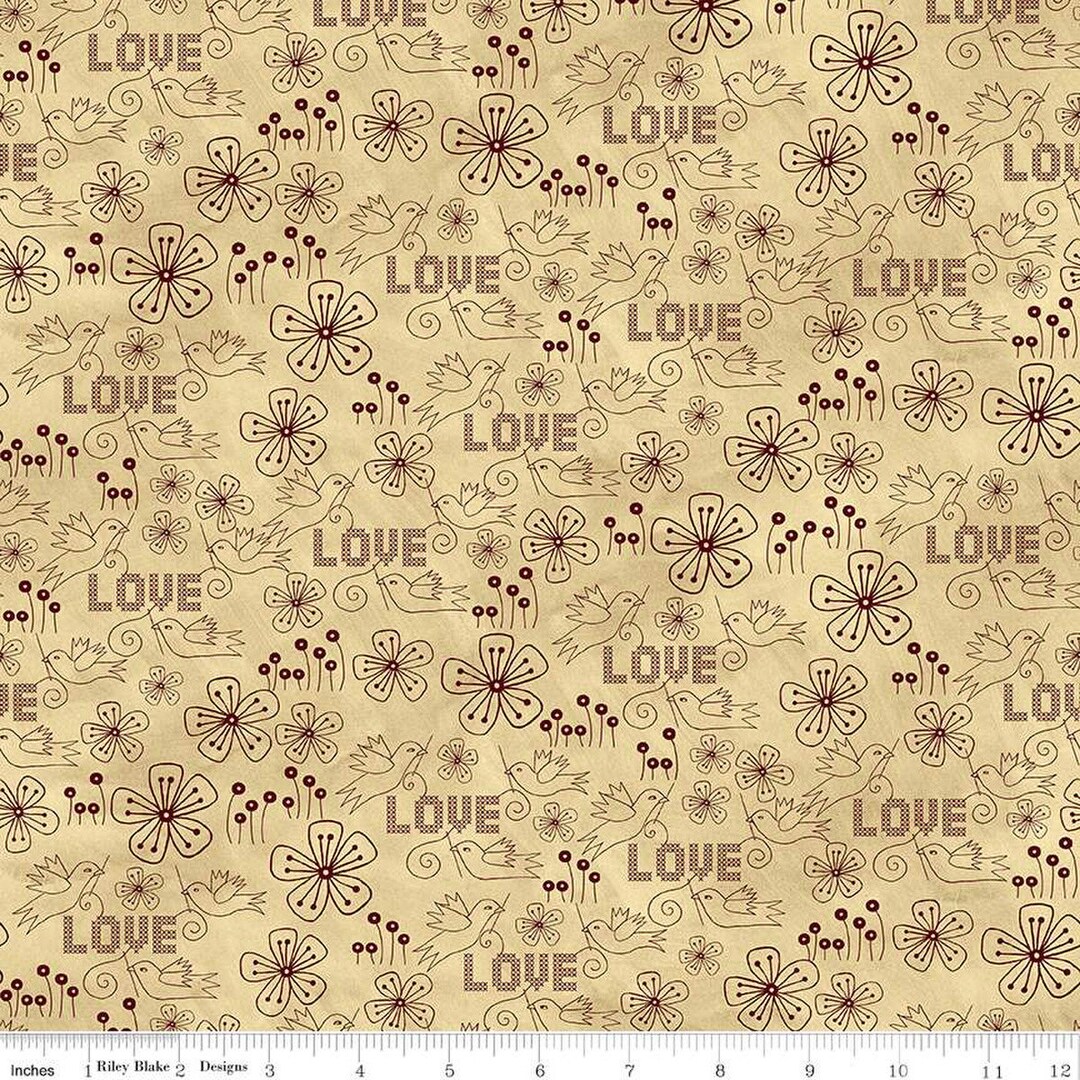 Stitchy Birds Love C12604 Parchment by Riley Blake Folk Art Flowers ...