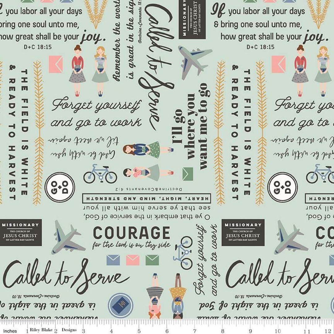 Called to Serve Sister Main Sage SPARKLE Riley Blake Designs Missionary ...