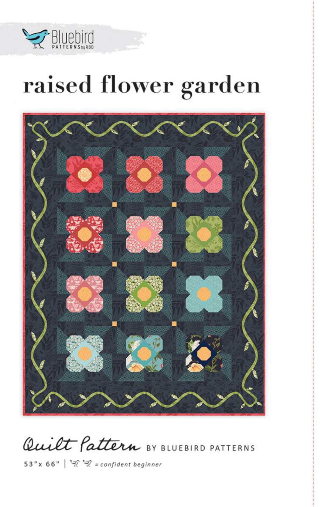 SALE Raised Flower Garden Quilt PATTERN P100 - Bluebird Patterns ...