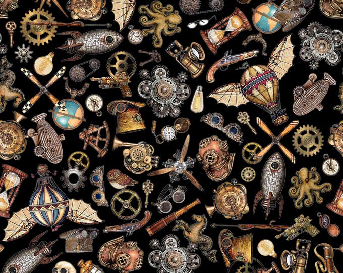 Steampunk Adventures 29563 Steampunk Toss J - by QT Fabrics - Victorian ...
