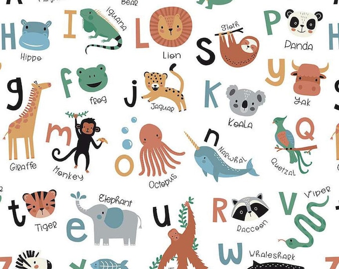 FLANNEL Alphabet Zoo F14694 White - Riley Blake Designs - Letters ...