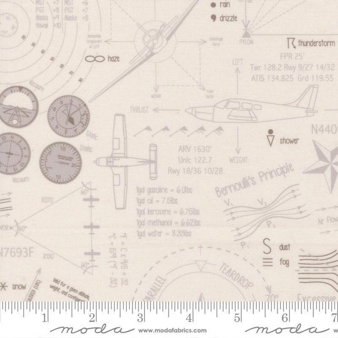 High Flight Blueprint 45061 Smoke - Moda Fabrics - Map Text Diagram ...