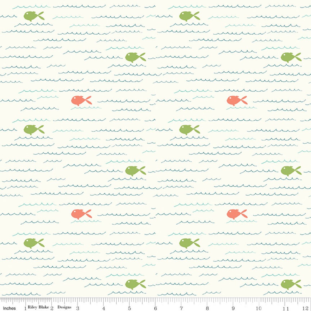 31" End of Bolt - SALE Ready Set Splash! Fish C9891 Cream- Riley Blake ...