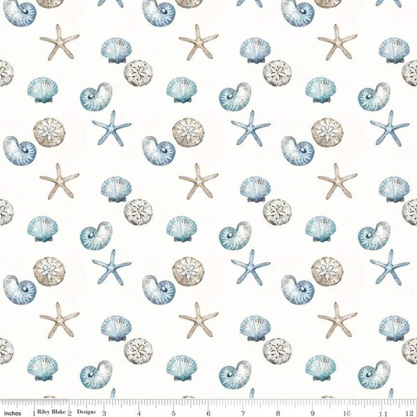 Blue Shell Cotton Fabric - Etsy