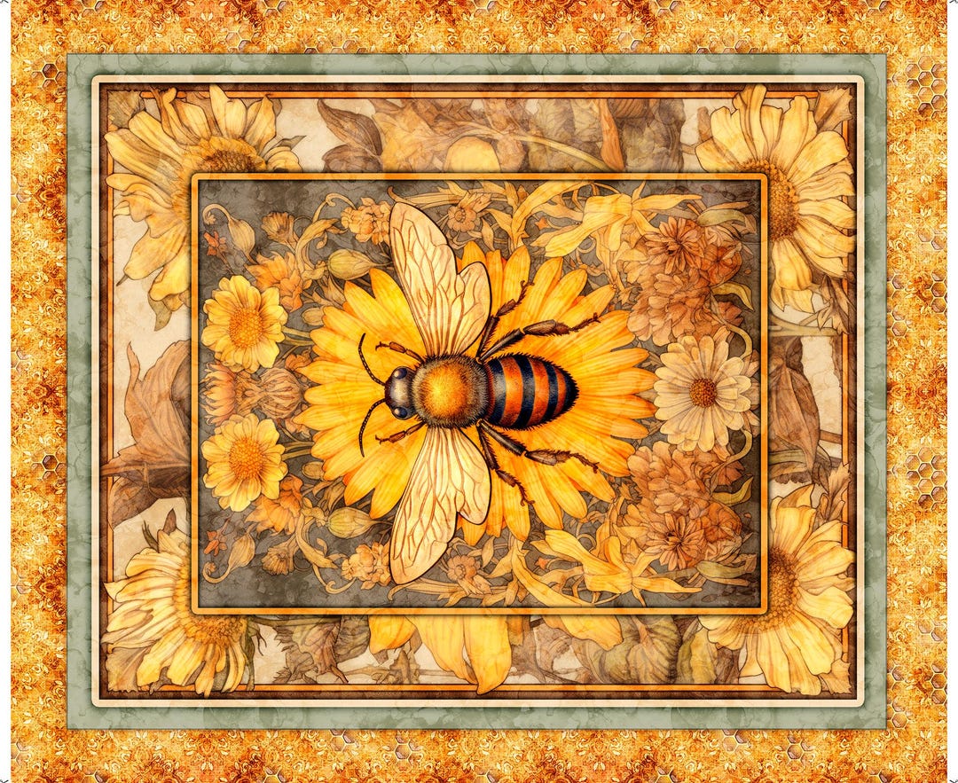 Queen Bee Panel 30481 Honey S - by QT Fabrics - Honeybee - Quilting ...