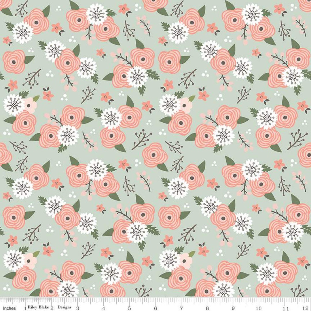 19 End of Bolt Modern Farmhouse Floral Sage SPARKLE Riley Blake Green ...