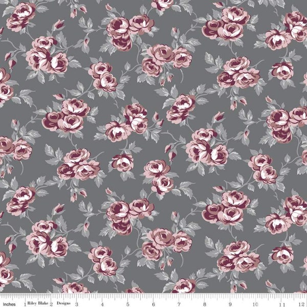 Gray Floral Fabric - Etsy