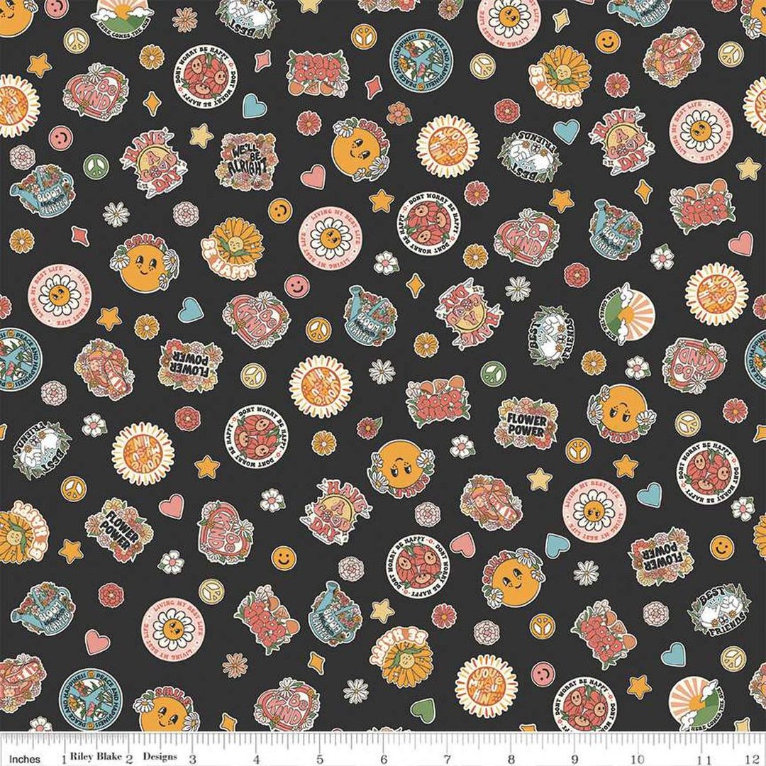 Besties Stickers C15811 Charcoal - Riley Blake Designs - Flowers Stars ...