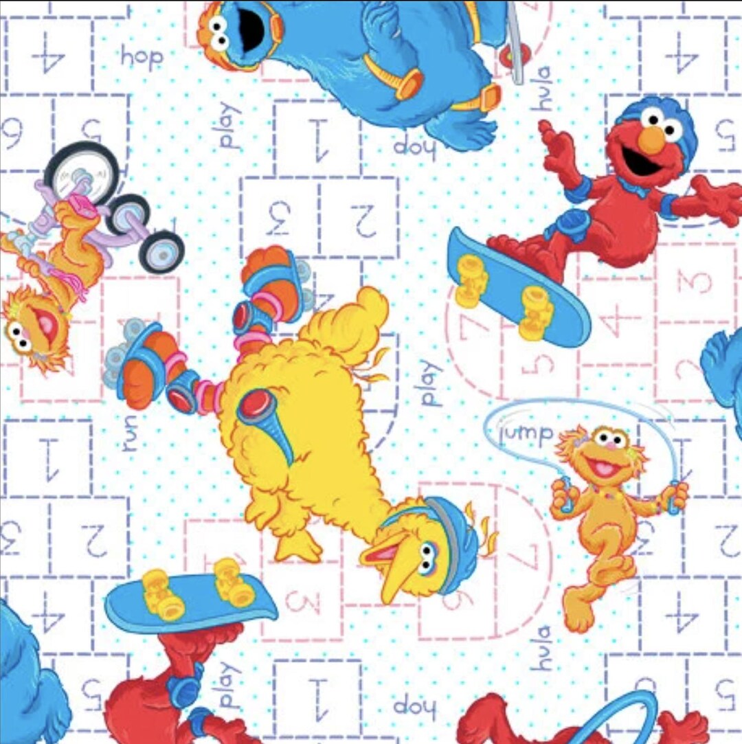 10" End of Bolt - Sesame Street Hopscotch White Elmo Fabric - 28548 ...