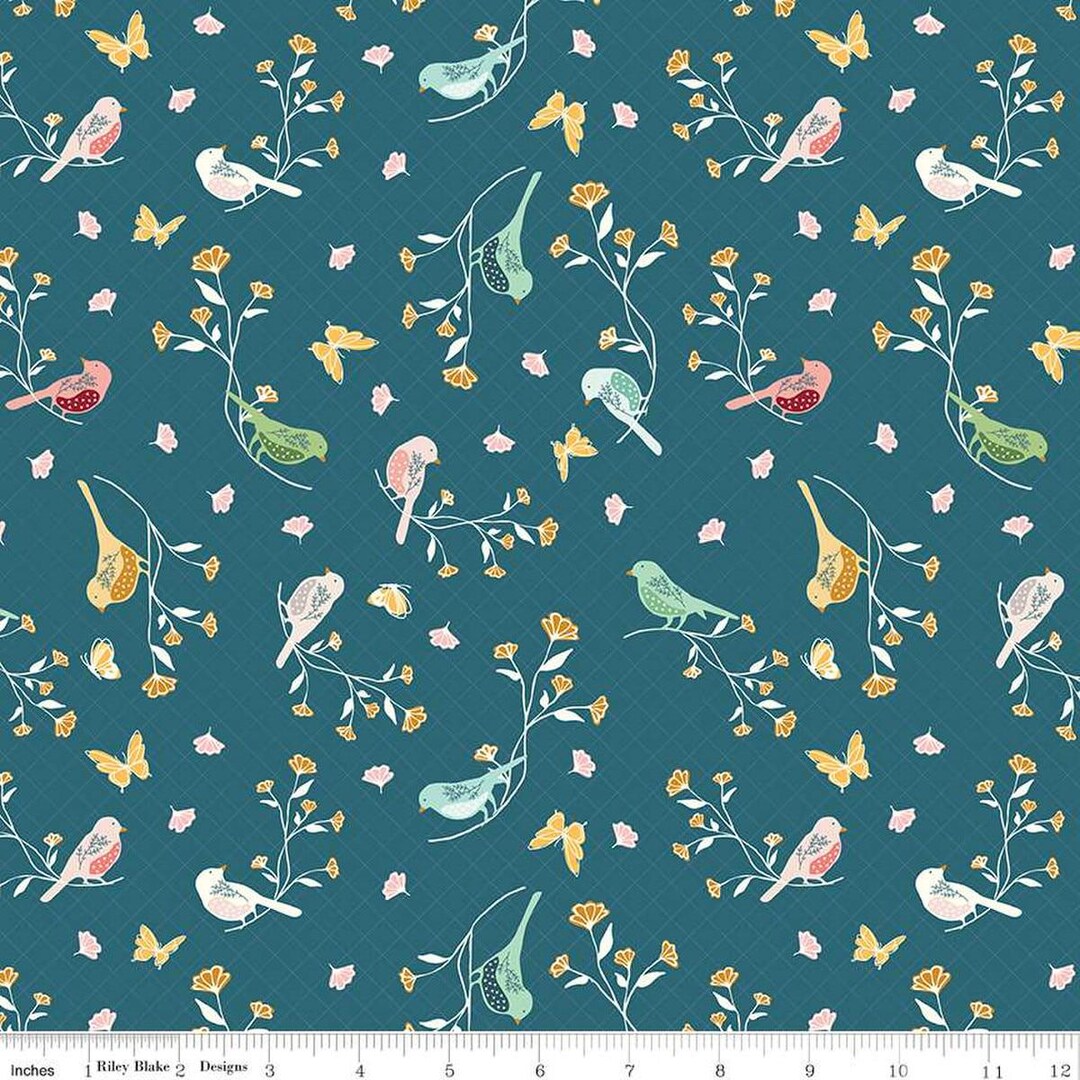 23" End of Bolt - Melody Floral Birds C15141 Colonial Blue - Riley ...