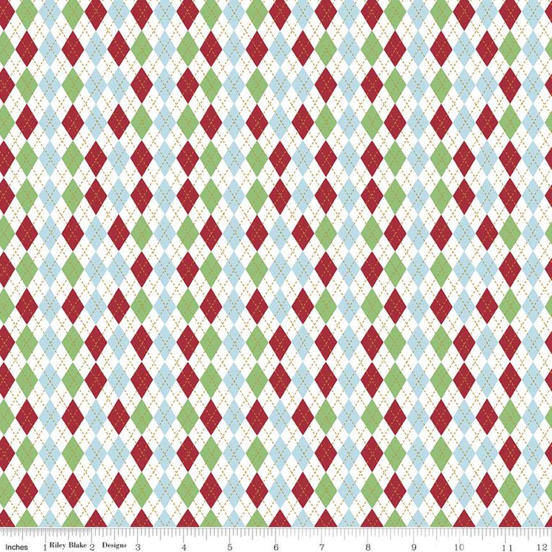 SALE Christmas Adventure Argyle SC10736 White SPARKLE - Riley Blake ...