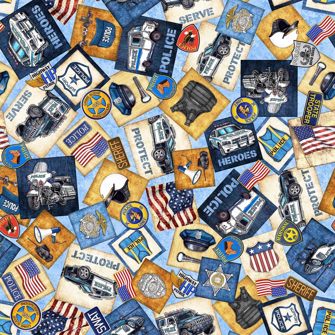 American Heroes Police Motifs Overlapping Patches 30686 Blue B - by QT ...