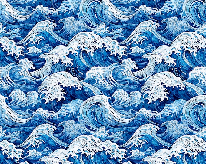 3 Yard Cut - Ocean Blues Ocean Waves WIDE Back 30860 Blue B - QT ...