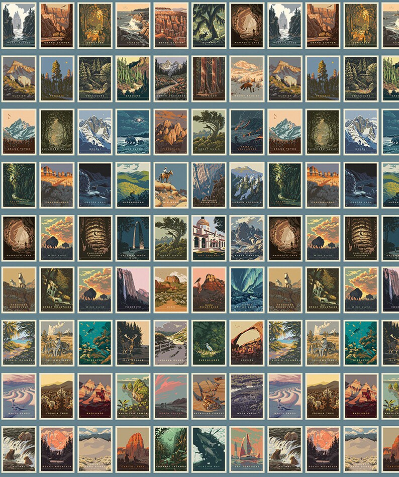 SALE National Parks Postcards CD13291 Blue - Riley Blake Designs ...