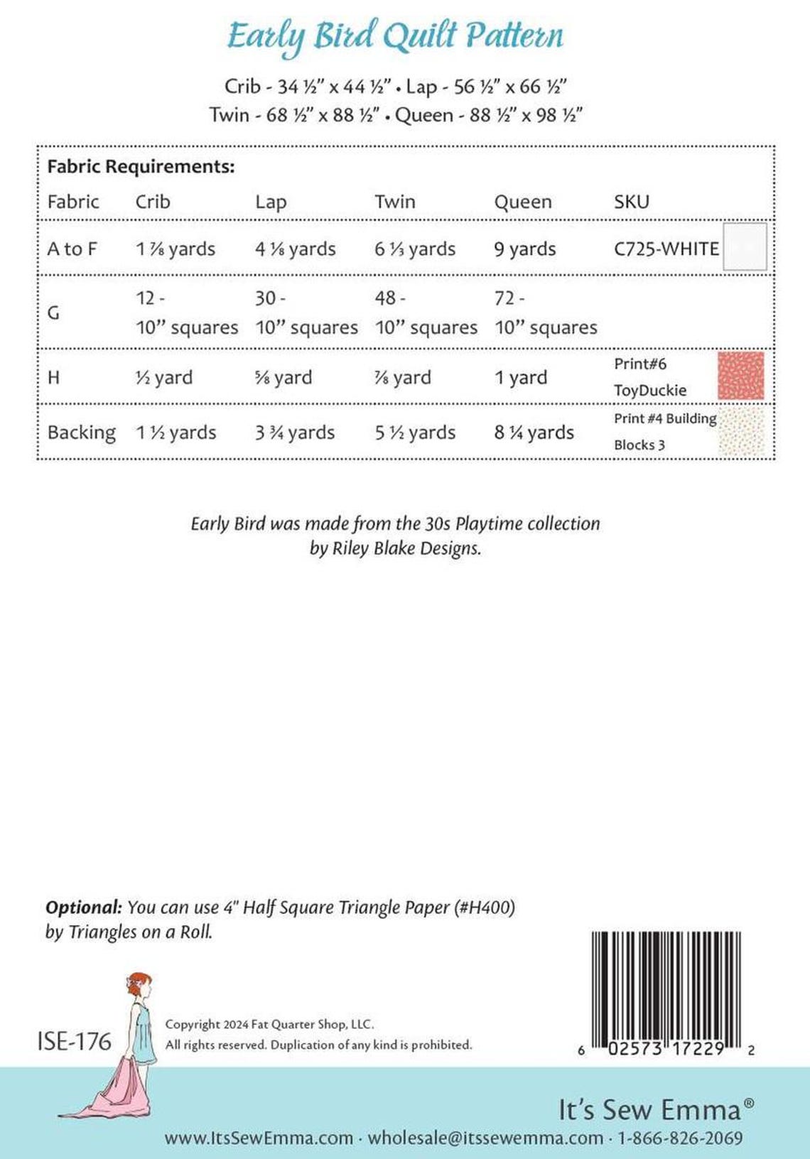 SALE Early Bird Quilt PATTERN P051 - It's Sew Emma - Riley Blake ...