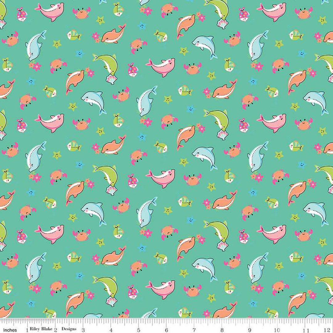 SALE Mer-mazing Sea Creatures C14191 Green - Riley Blake Designs - Fish ...