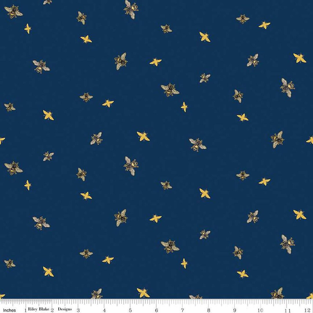 Honey Bees and Flowers Please Bees C15136 Navy - Riley Blake Designs ...
