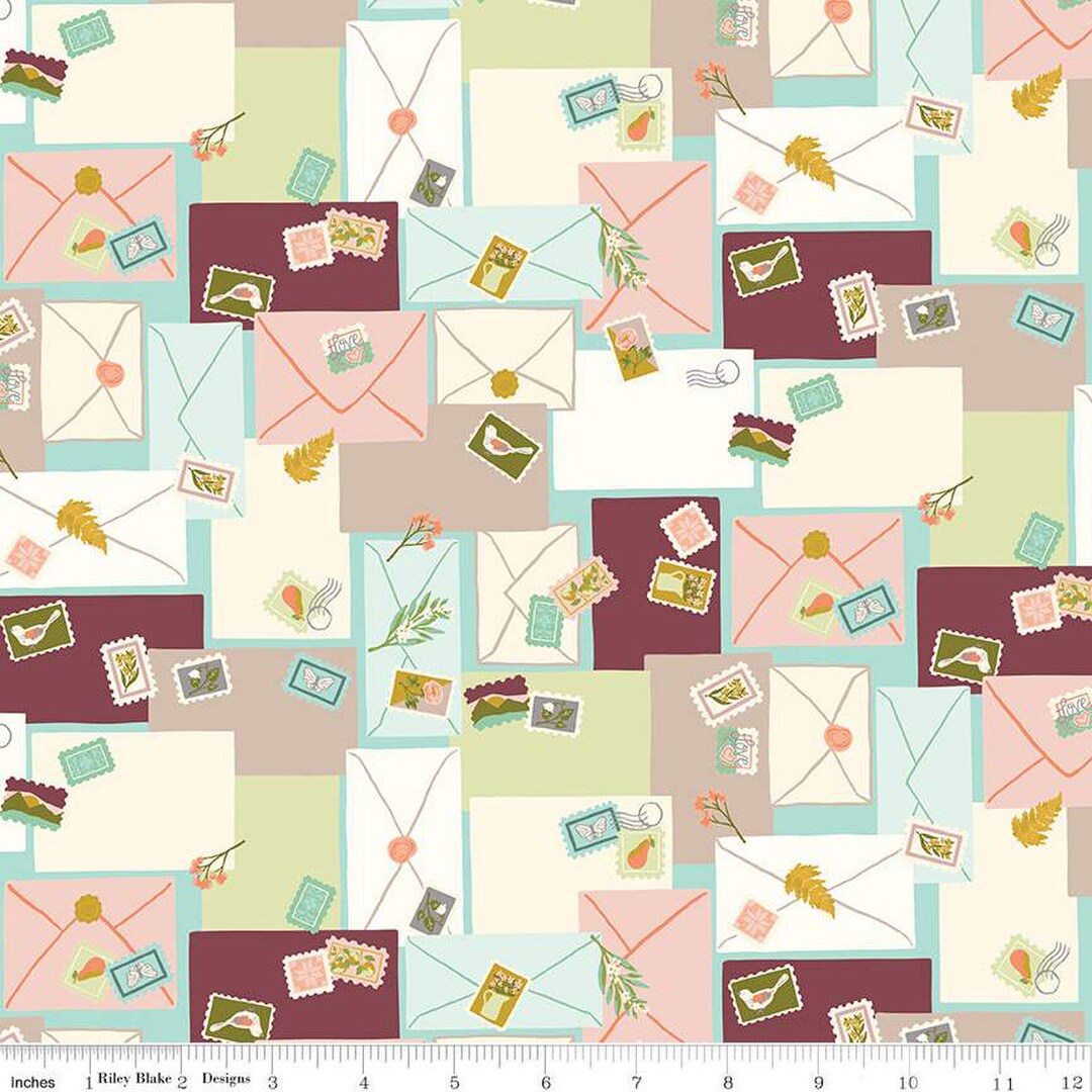 Blossom Lane Posts C14003 Aqua by Riley Blake Designs Envelopes Stamps ...