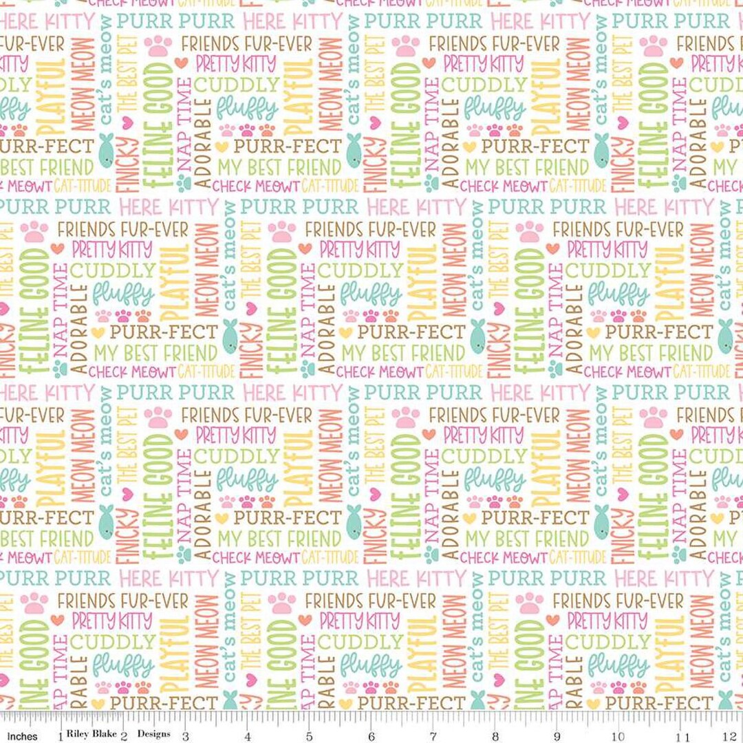 Pretty Kitty™ Kitty Talk C15651 White - Riley Blake Designs - Words ...