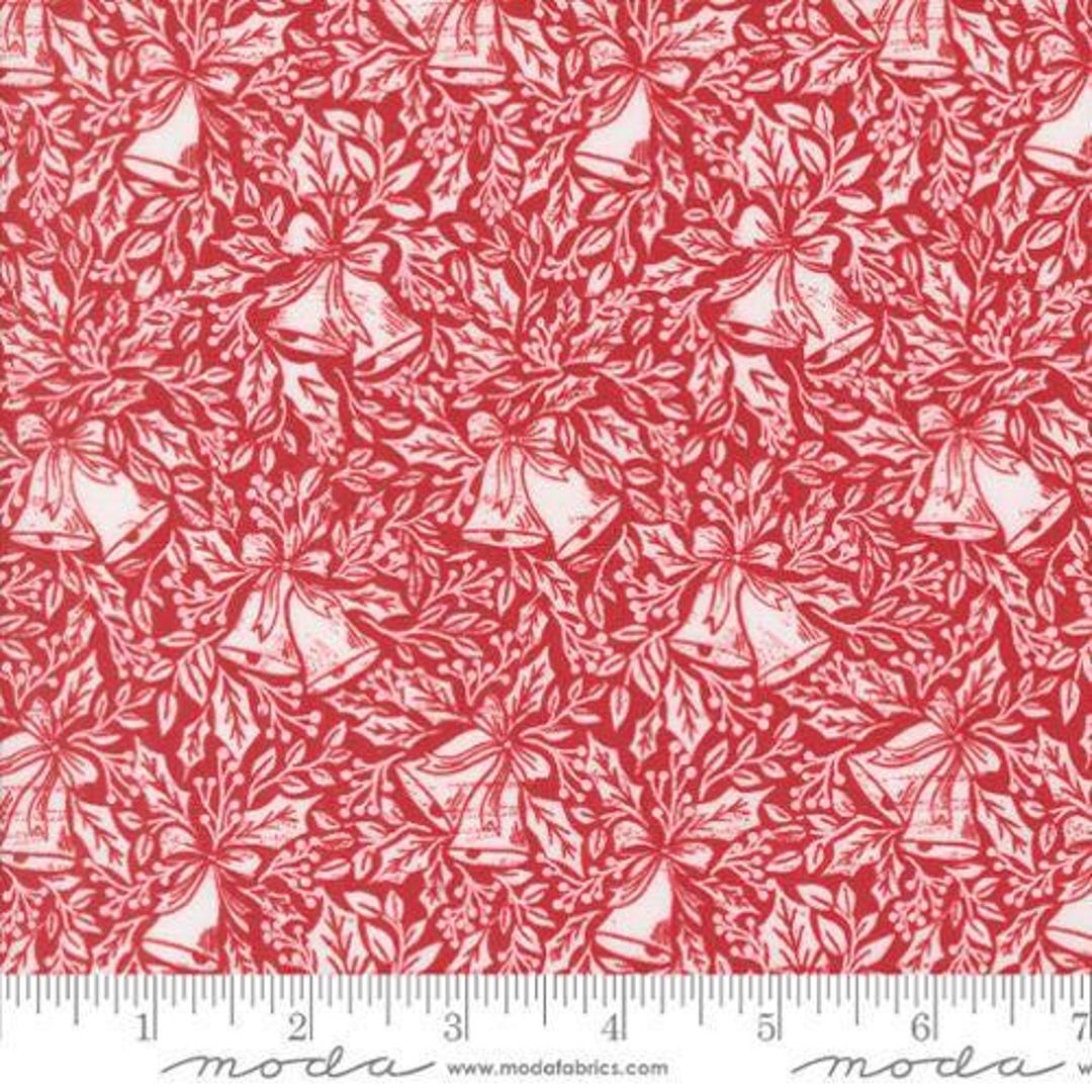 Berry and Pine Bells 5242 Cranberry - Moda Fabrics - Christmas Bells ...