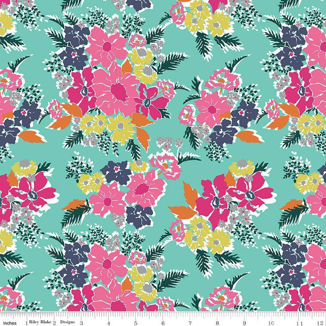 Flower Farm Main C13980 Teal Riley Blake Designs Floral Flowers ...