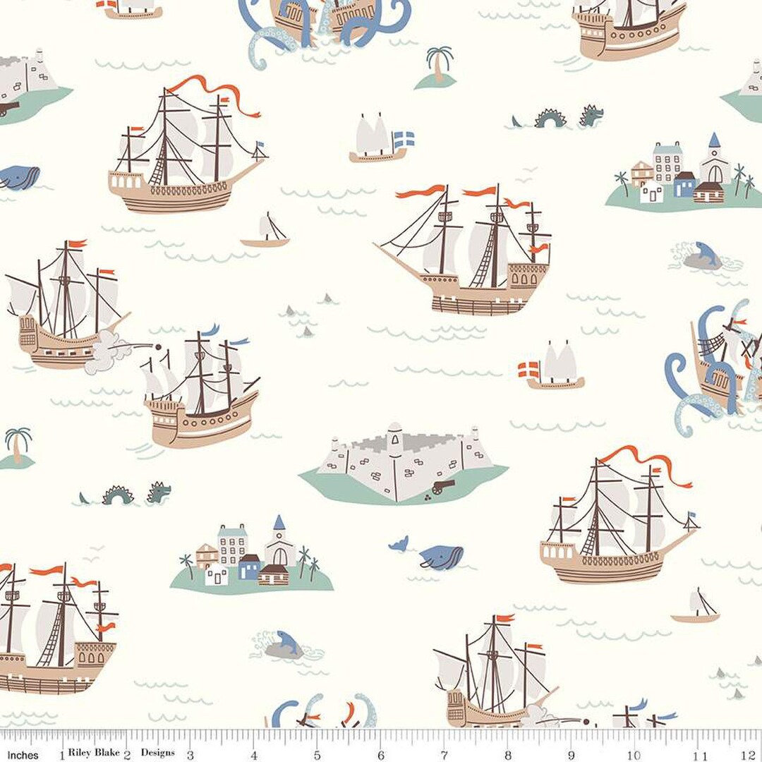 Hoist the Sails Main C12980 off White by Riley Blake Designs Ships ...
