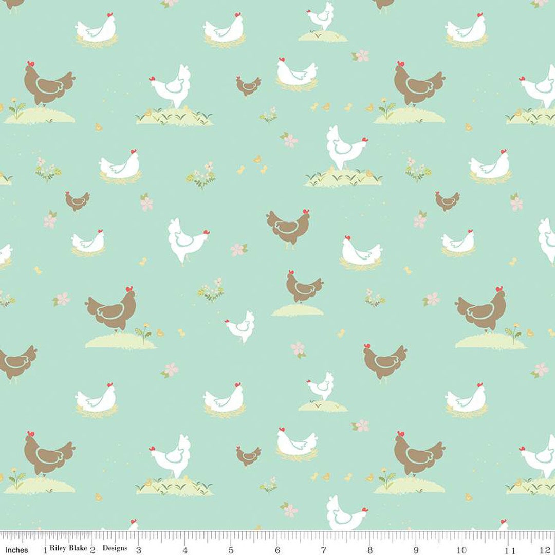 34" End of Bolt - Clover Farm Chickens C14761 Mint - Riley Blake ...