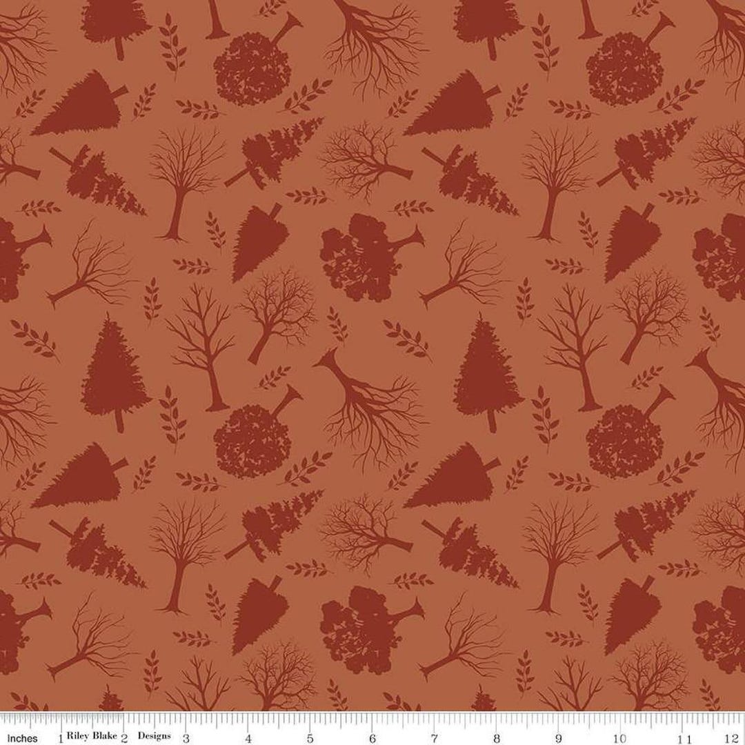 FLANNEL Into the Woods Trees F16793 Rust - Riley Blake Designs - Plants ...