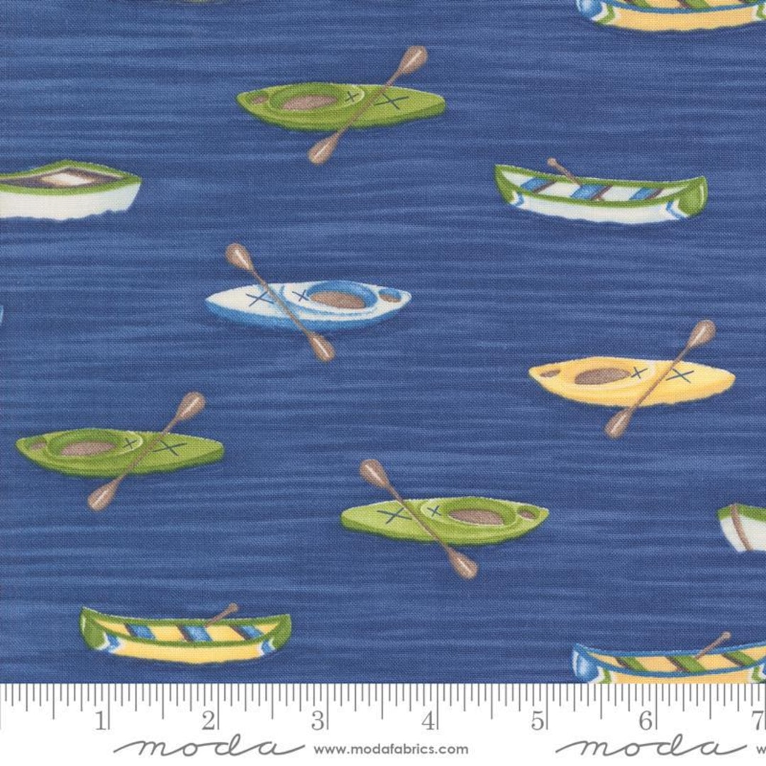 On Lake Time Canoes 56121 Deep Water - Moda Fabrics - Kayaks Boat ...