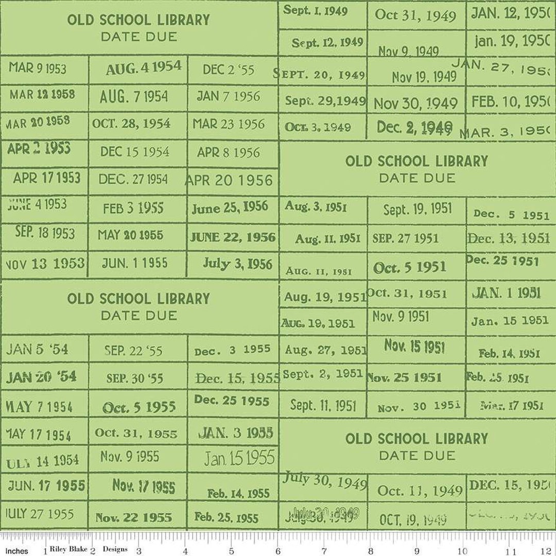 Old School Library Card C14961 Green - Riley Blake Designs - Vintage ...