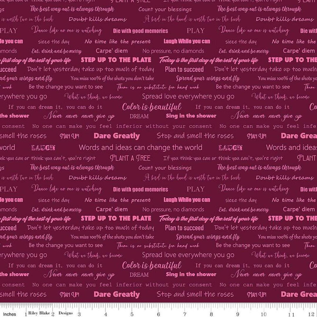 Fragrant Fields Script C15223 Maroon - Riley Blake Designs - Text Words ...
