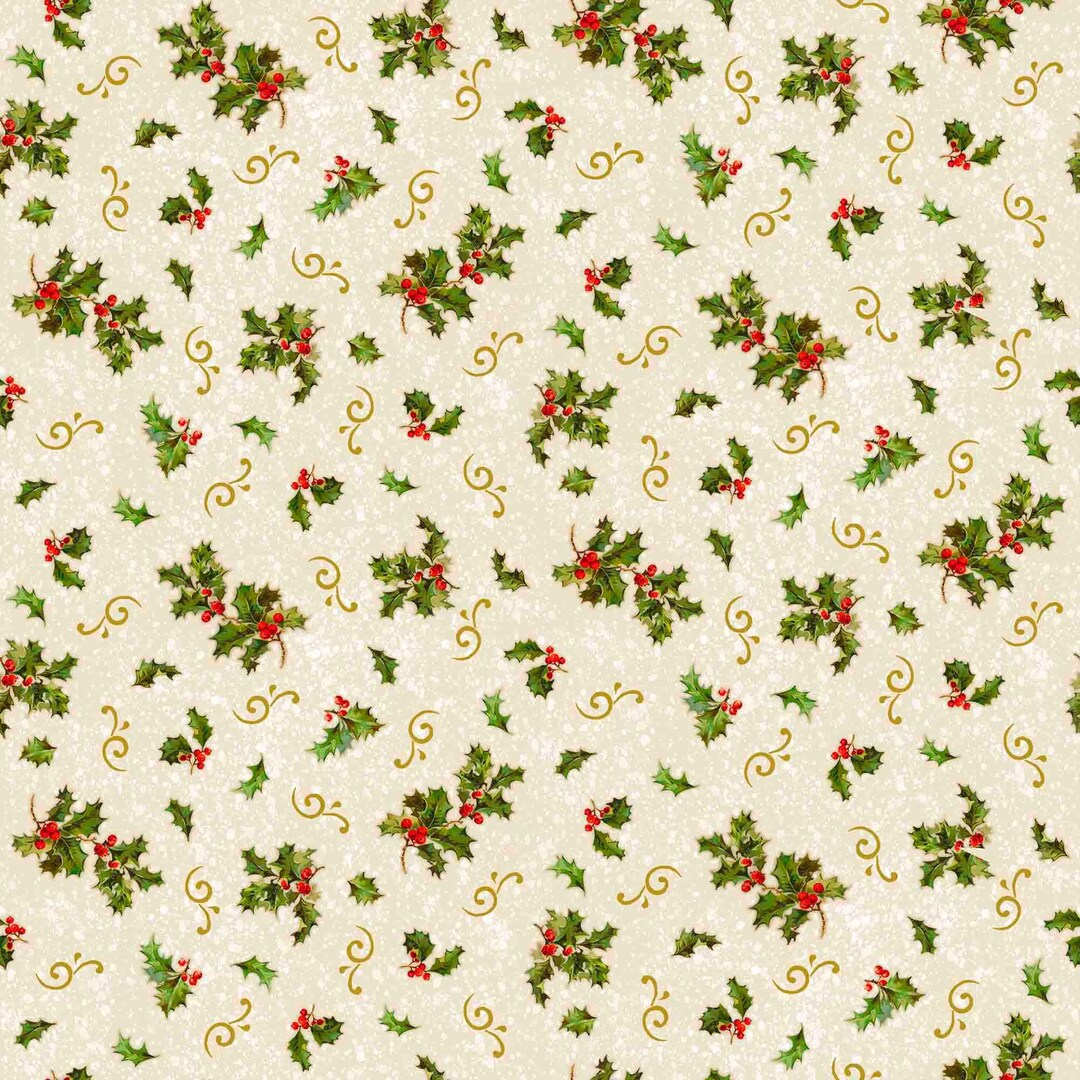 Poinsettia Greetings Holly & Scroll 31084 Cream E - - QT Fabrics ...