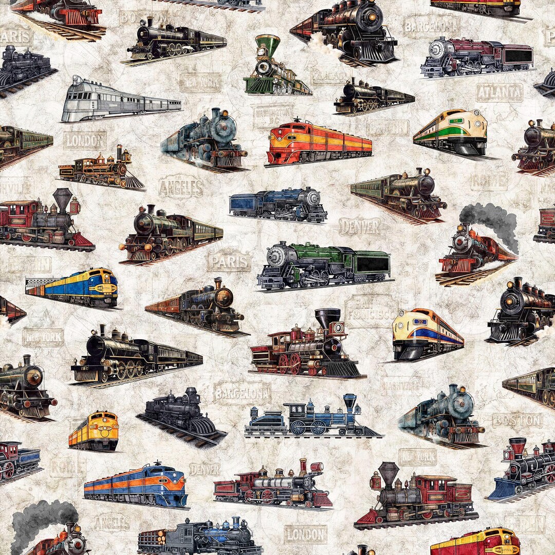 Steam & Steel Trains 31633 Birch E - QT Fabrics - Locomotion Engine ...