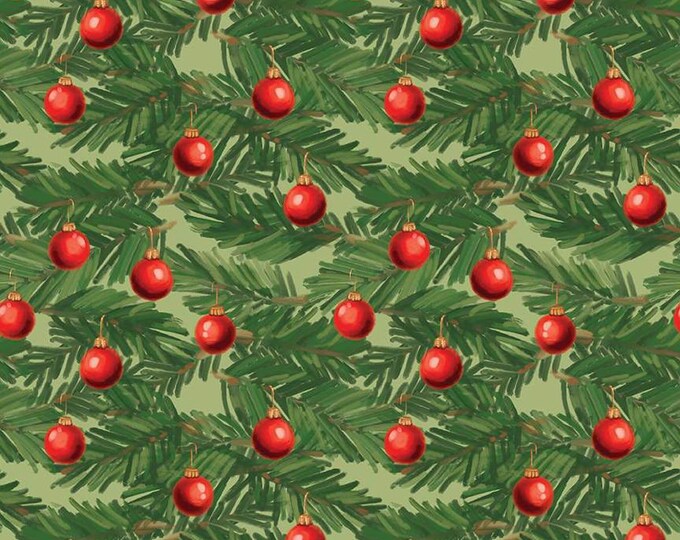 Fat Quarter End of Bolt - Christmas Wishes Ornaments C15044 Light Green ...