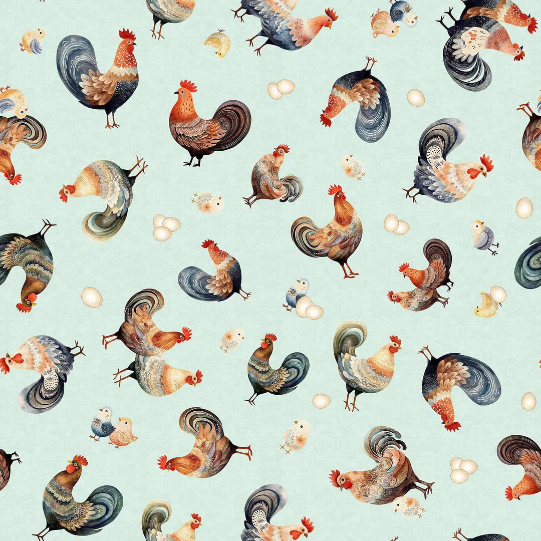 Poultry in Motion Hens & Chicks 30843 Sage H - by QT Fabrics - Chickens ...