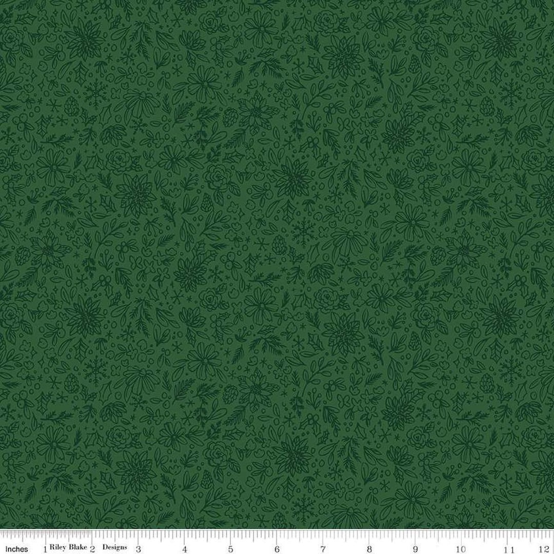 Charming Christmas Floral Outline C16354 Green - Riley Blake Designs ...