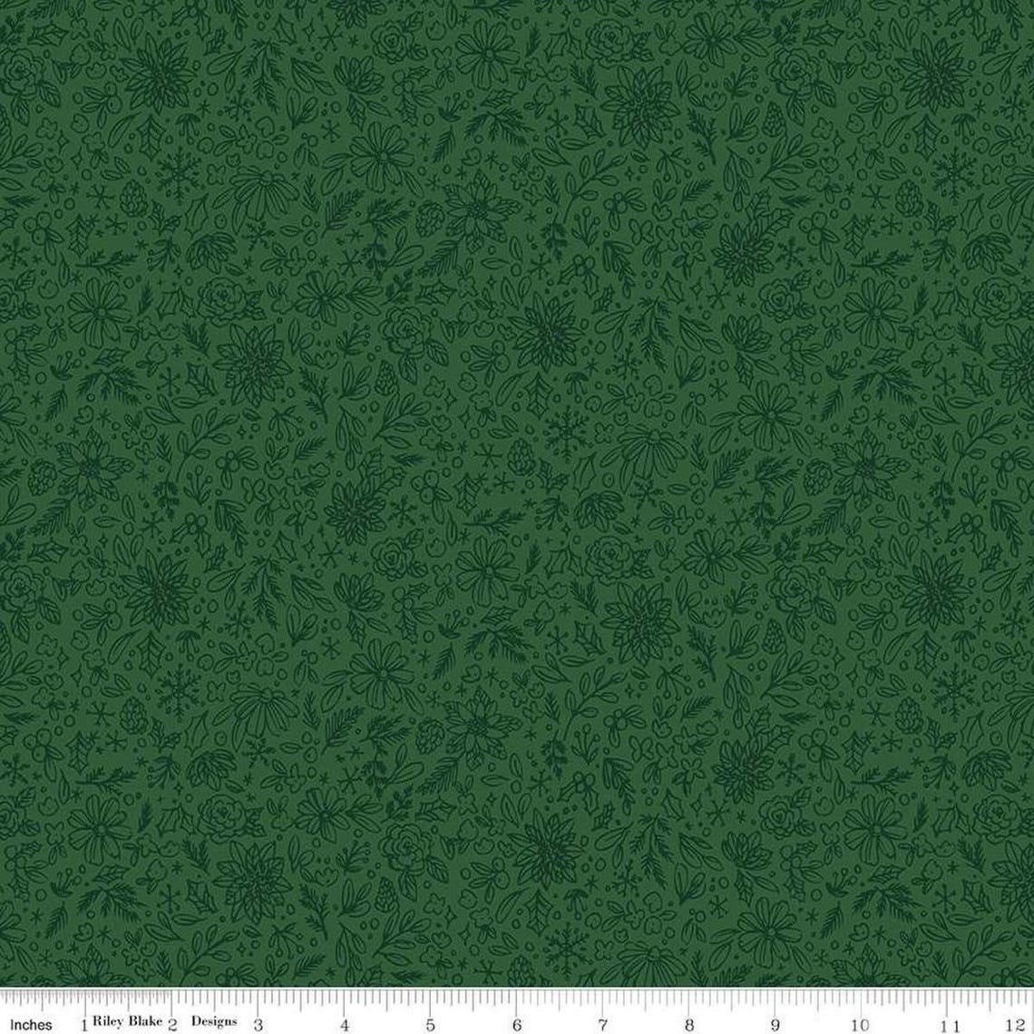 Charming Christmas Floral Outline C16354 Green - Riley Blake Designs ...