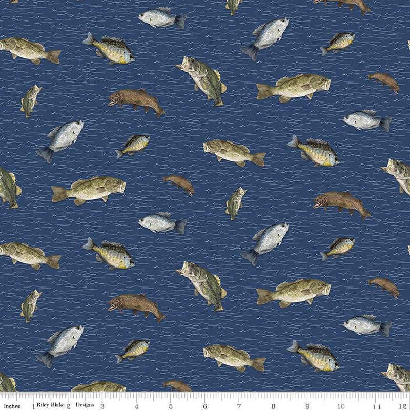Navy Fish Cotton Fabric - Etsy