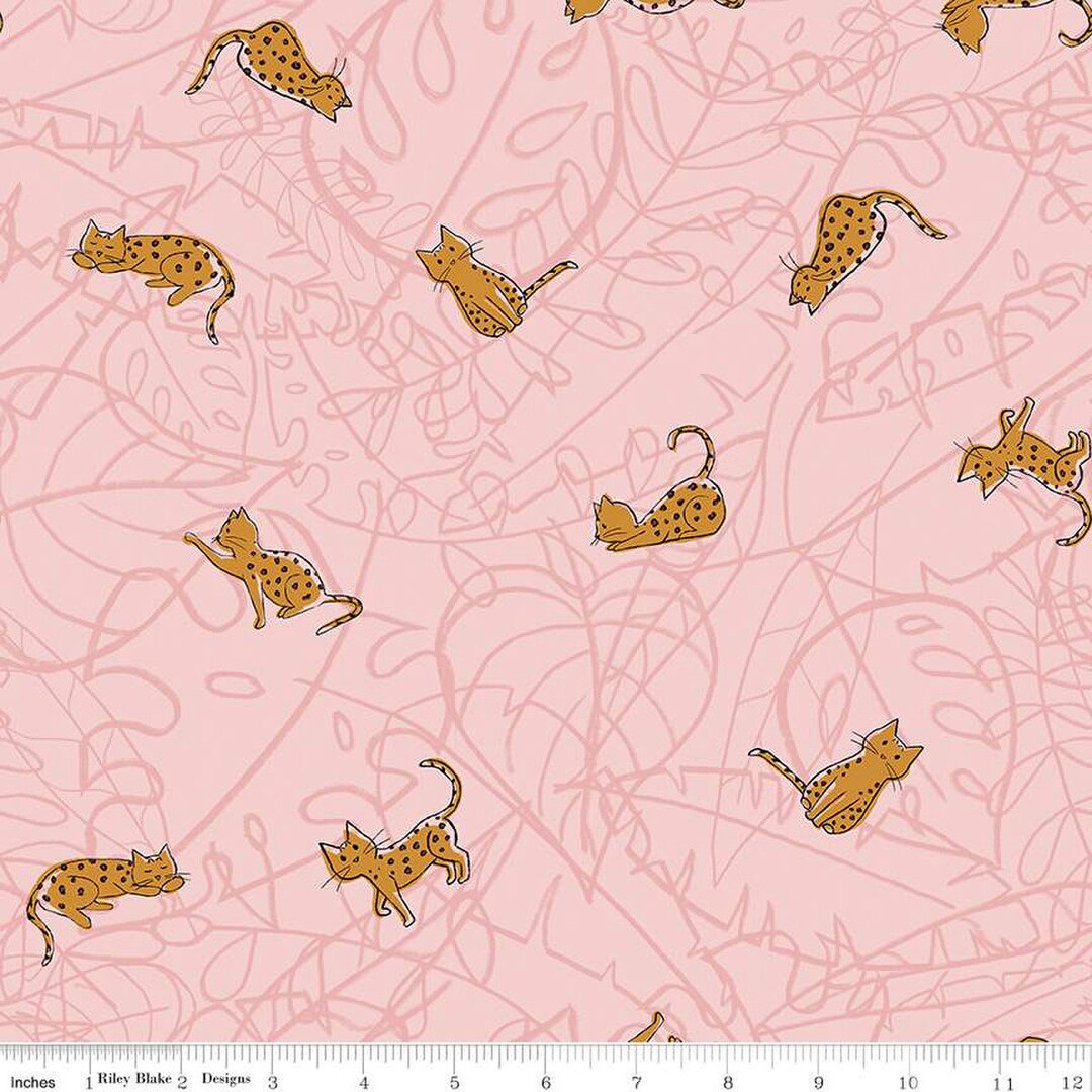 SALE Leafy Keen Cats C12641 Pink - Riley Blake Designs - Cat Leaves ...