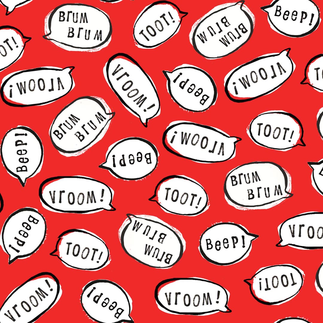 Vroom Vroom Car Sounds Text 30829 Red R - by QT Fabrics - Beep Honk ...