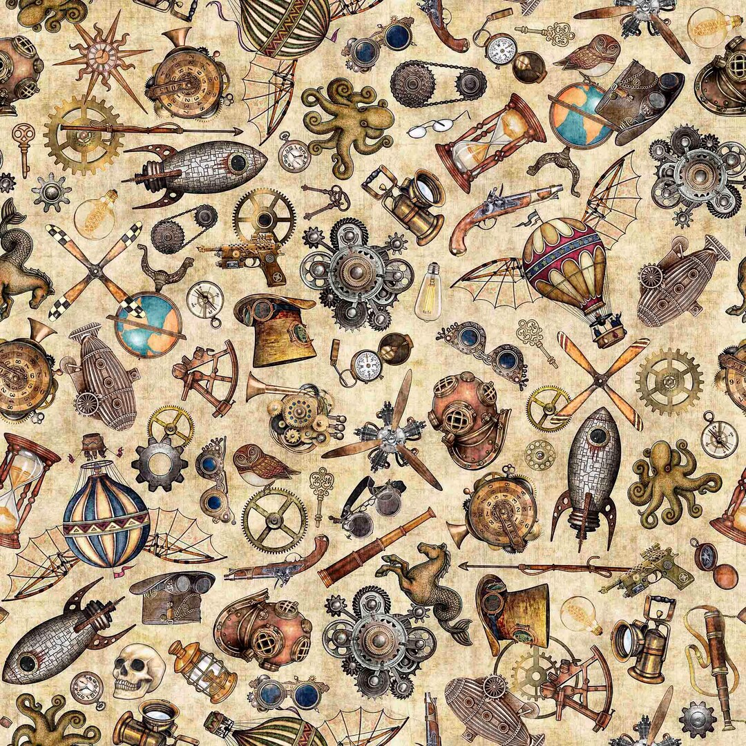 Fat Quarter End of Bolt - Steampunk Adventures 29563 Steampunk Toss E ...