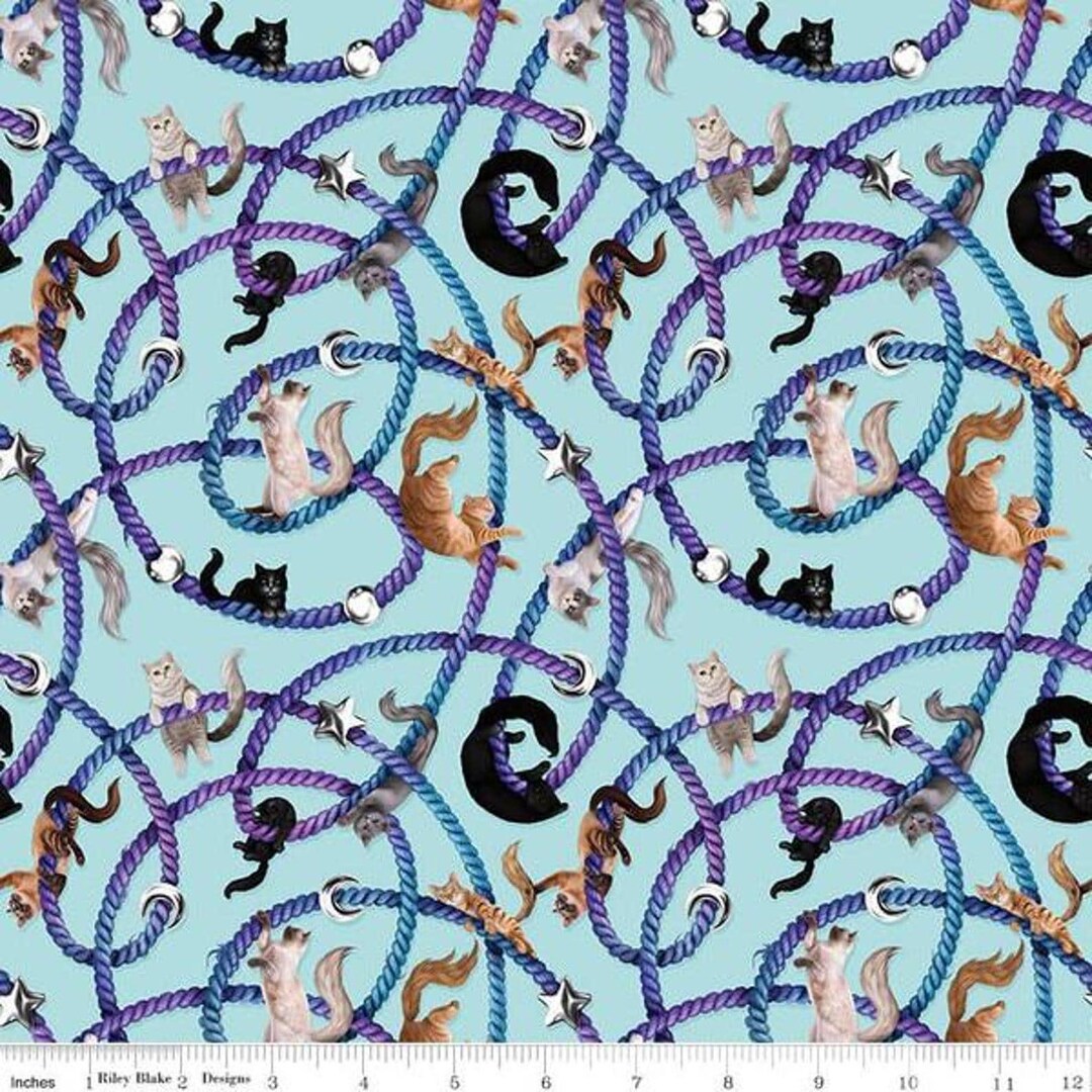 Celtic Cats Main CD16580 Aqua - Riley Blake Designs - DIGITALLY PRINTED ...