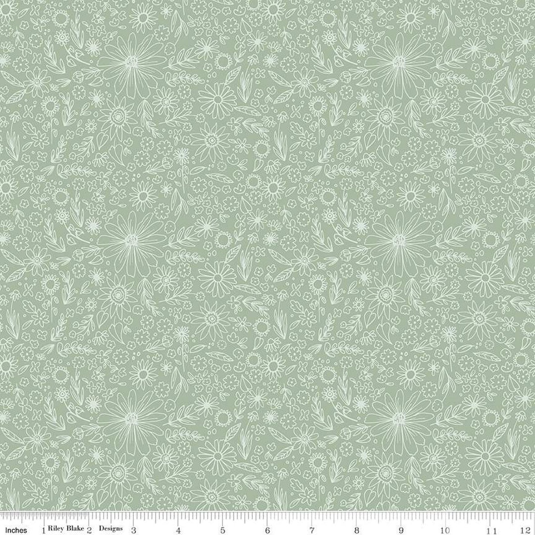 25" End of Bolt - Homemade Outlined Flowers C13722 Sage by Riley Blake ...
