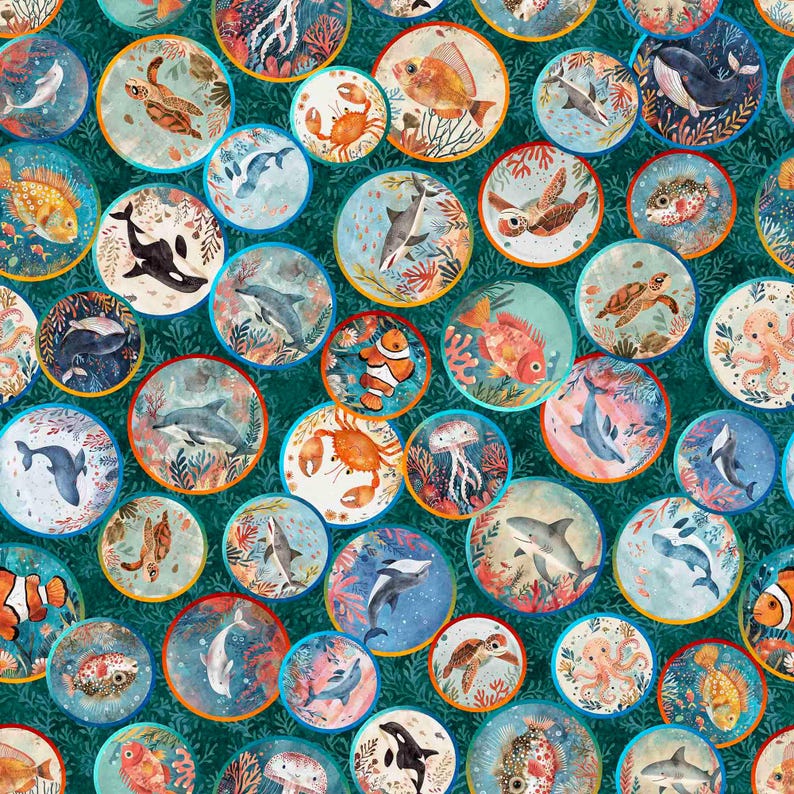Deep Sea Dazzle Undersea Medallion 31196 Teal Q - - QT Fabrics ...