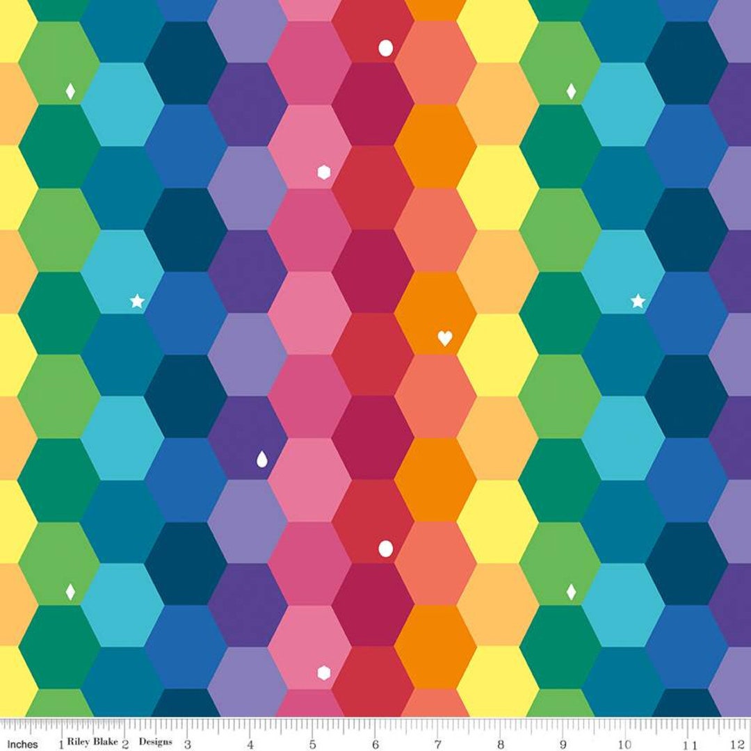 Imagine Main C12160 Rainbow Riley Blake Designs Geometric Hexies ...