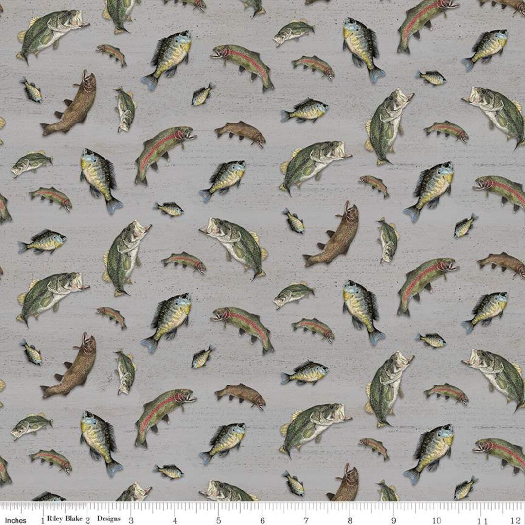 11" End of Bolt - at the Lake Fish C10552 Gray - Riley Blake Designs ...